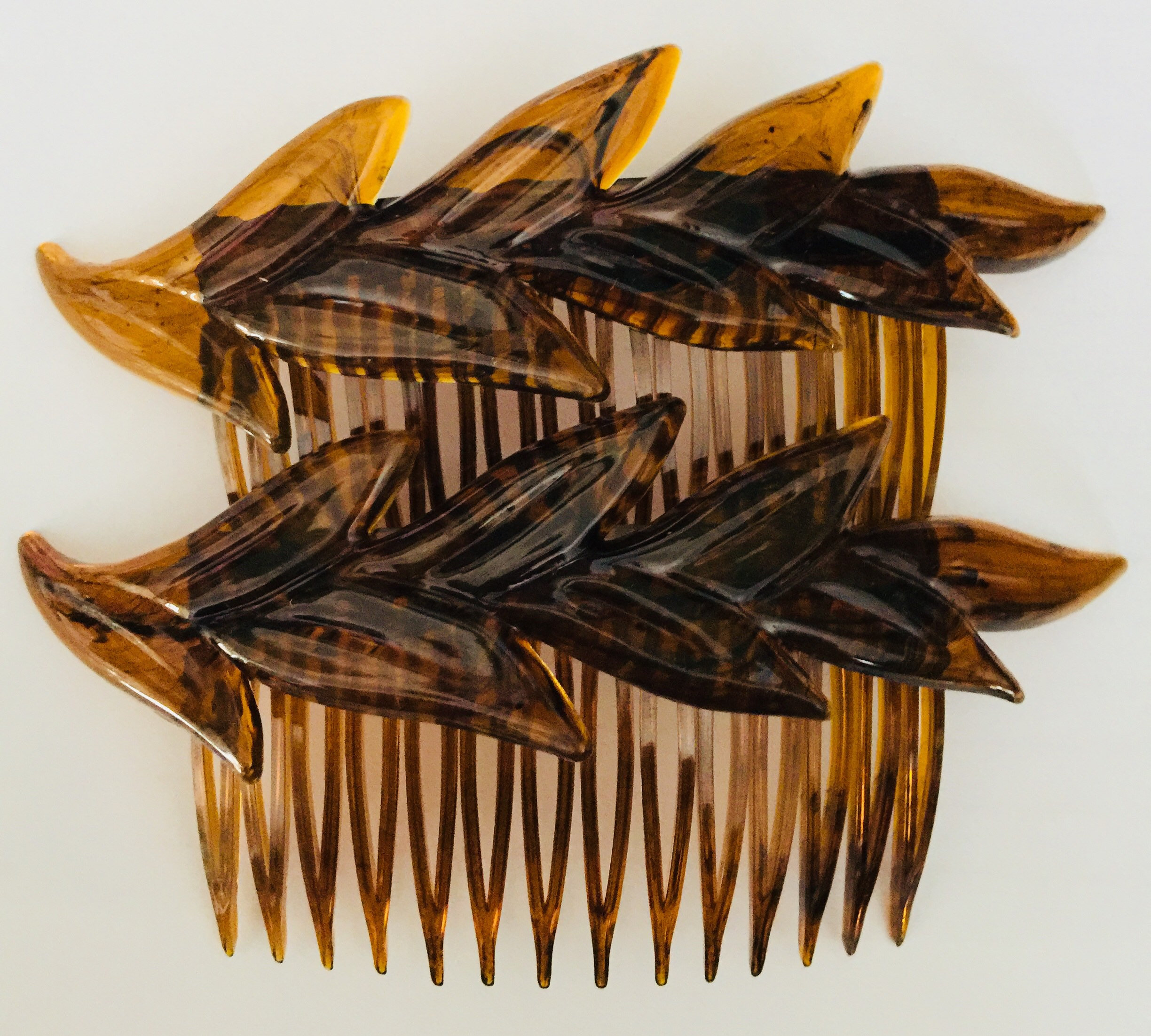 Vintage Retro Leaf Tortoise Color Hair Comb Pair Tortoise Hairclip Made ...