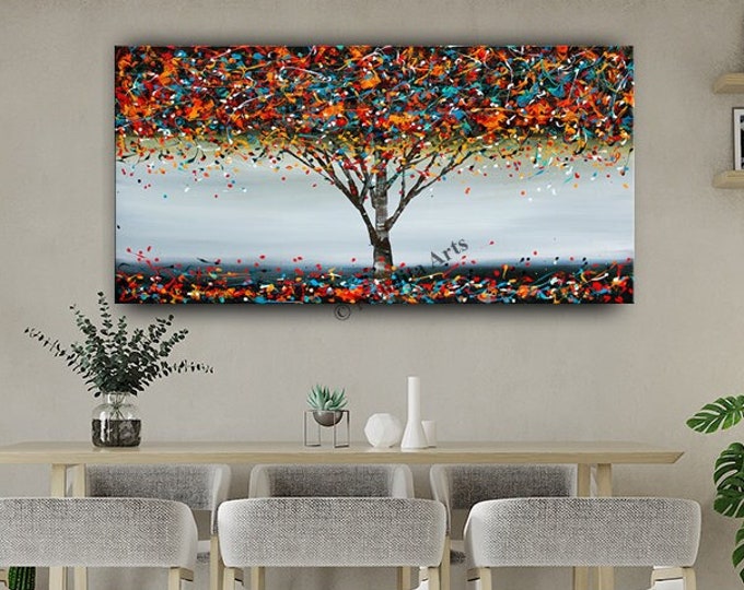 Abstract Jackson Pollock Style Tree Wall Art Modern Painting on Canvas ...