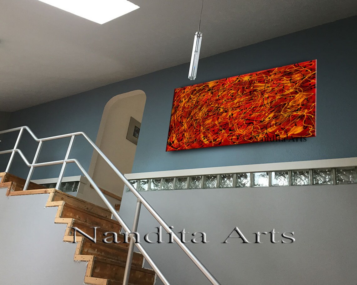 Red Jackson Pollock Style Abstract Painting 72 Original - Etsy