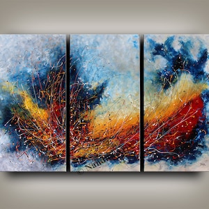 Large 3-panel Abstract Painting: Blue Modern Oversized Wall Art - Etsy