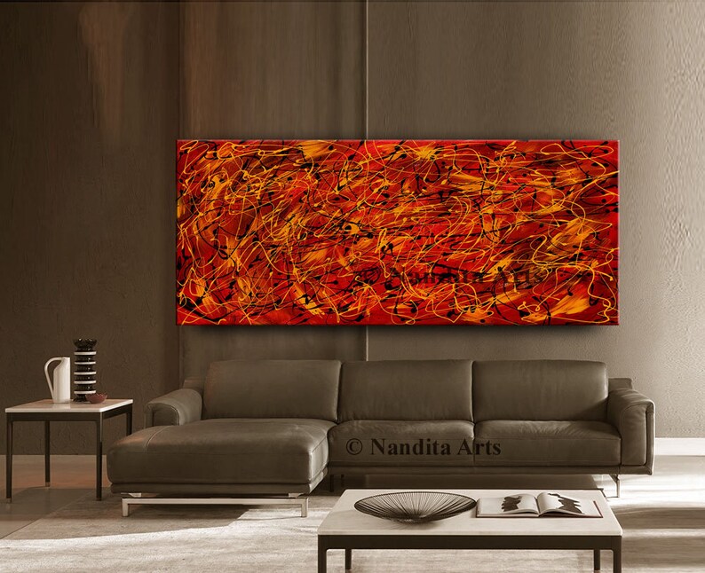 Red Jackson Pollock Style Abstract Painting: 72" Original Wall Art - Etsy