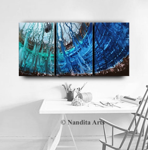 Turquoise Blue Abstract Painting on Canvas Fluid Acrylic Wall - Etsy
