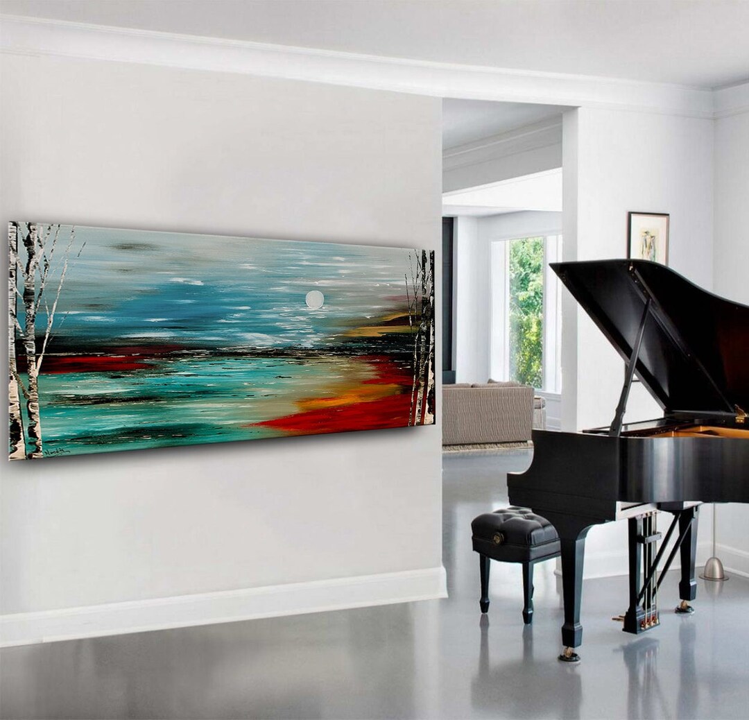 Large Abstract Landscape Painting: Colorful Sunset Acrylic Wall Art - Etsy