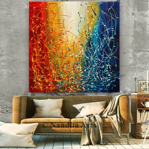 Red Wall Art Modern Painting Jackson Pollock Luxury Style Abstract Wall ...