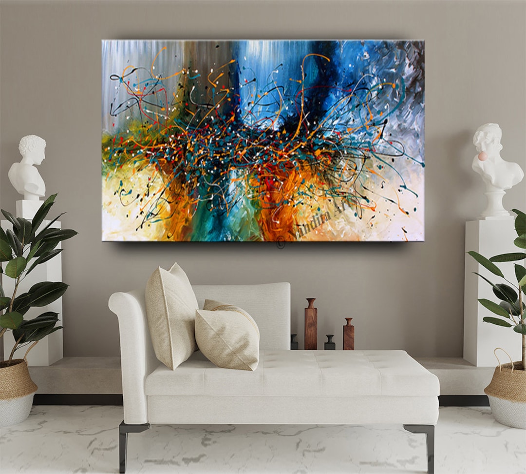 Vibrant Abstract Jackson Pollock-style Painting - Multicolor Splatter ...