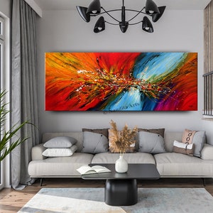 Large Jackson Pollock Style Abstract Painting: Red, Blue, Orange, 72 ...