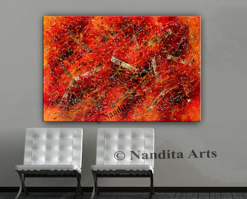 Jackson Pollock Style Red Abstract Painting: Large Modern Wall Art - Etsy
