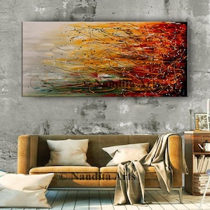 Jackson Pollock Style Abstract Painting: Red Orange Modern Wall Art - Etsy