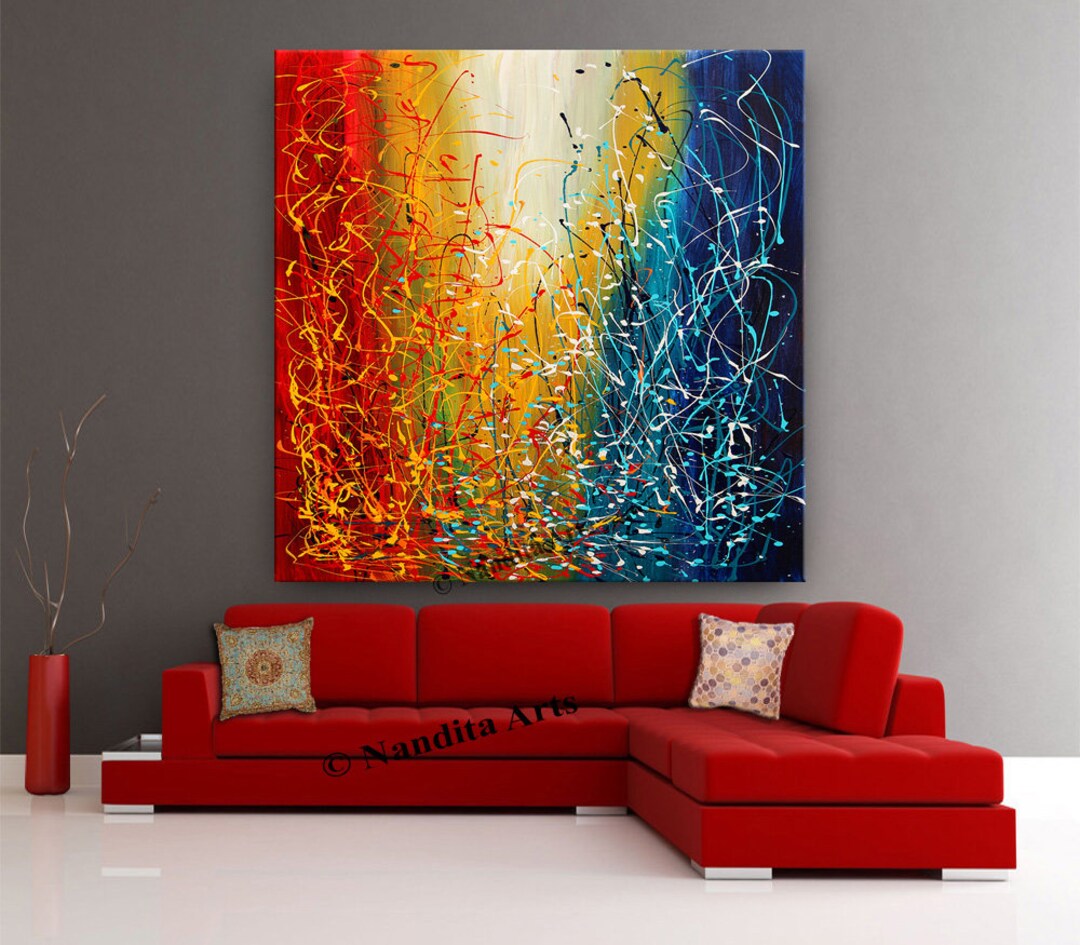 Jackson Pollock Style Abstract Painting: Red, Blue, and Yellow Luxury ...