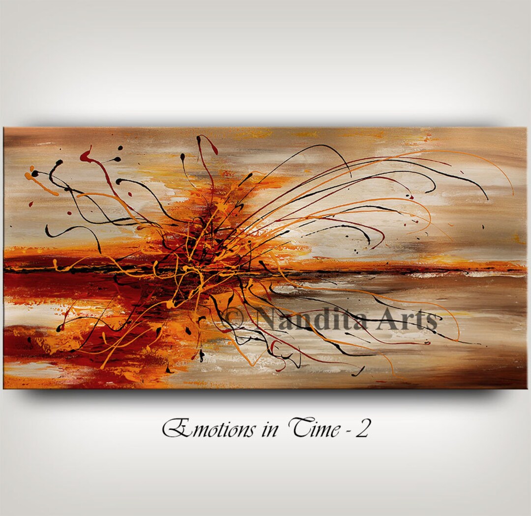 Jackson Pollock Large Abstract Painting, 48" String Artwork, Orange and ...