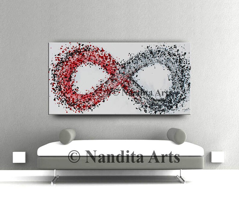 Infinity Symbol Abstract Oil Painting: Red and Black, 48" Large Canvas ...