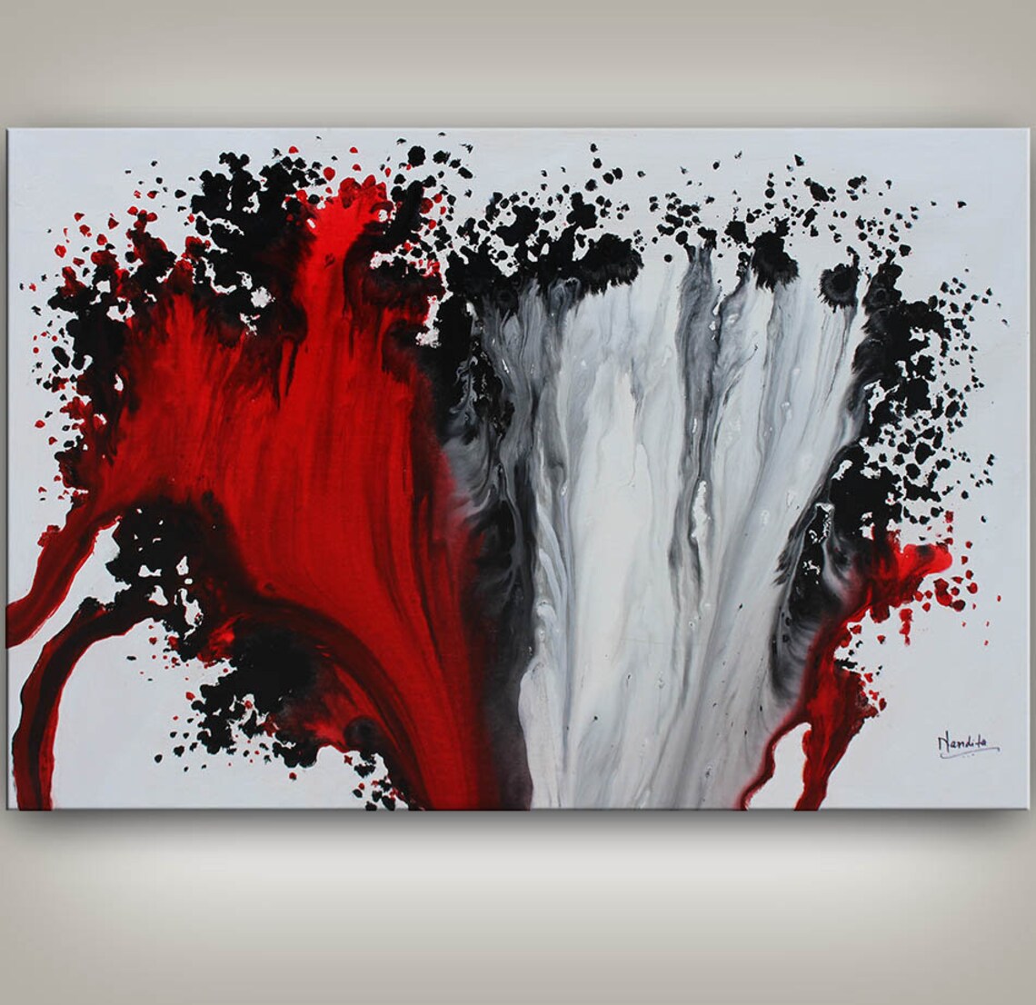 Black Red Acrylic Abstract Wall Art Large Modern Painting | Etsy