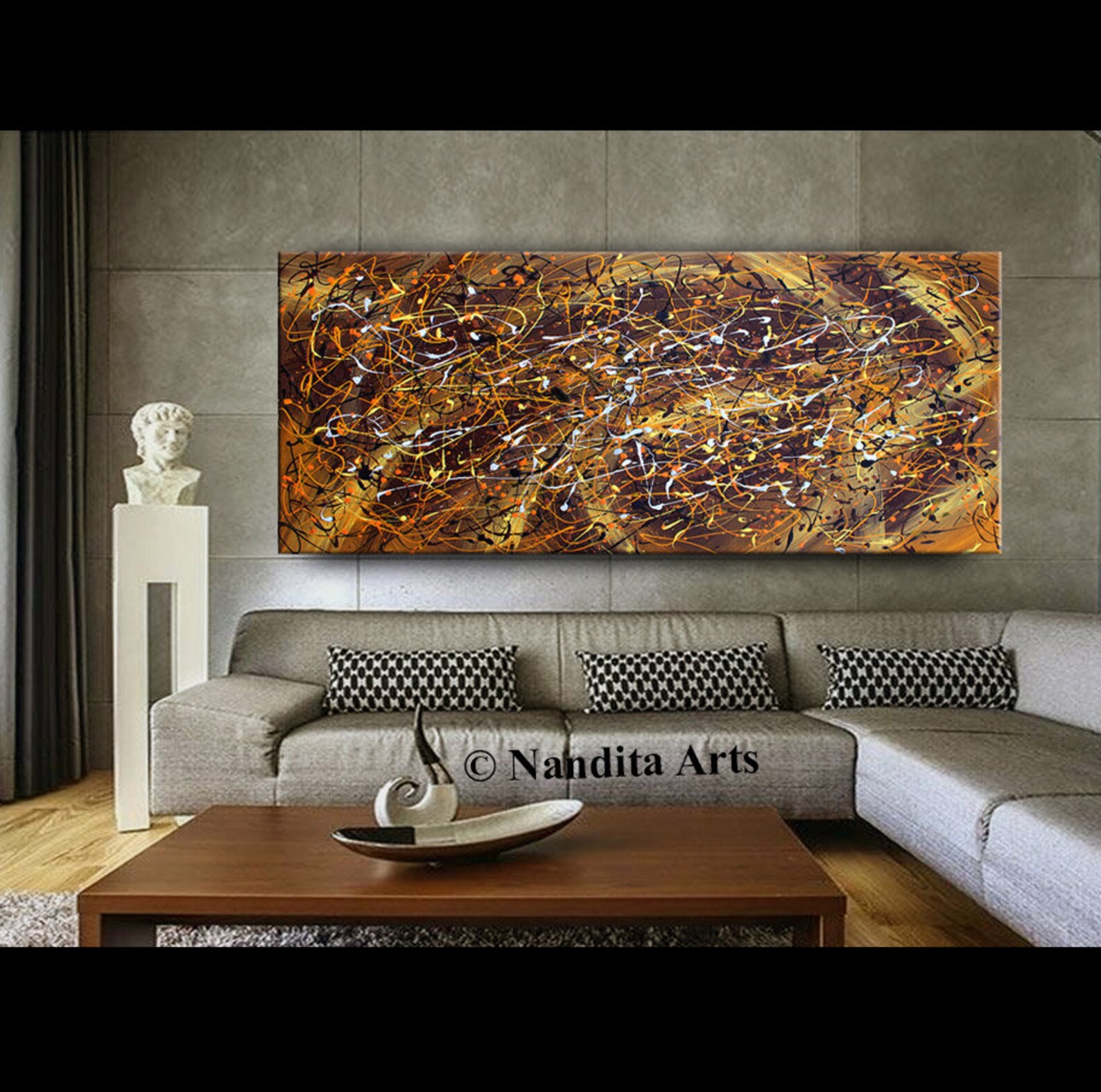 Gold Rustic Jackson Pollack Abstract Oil Painting - Etsy