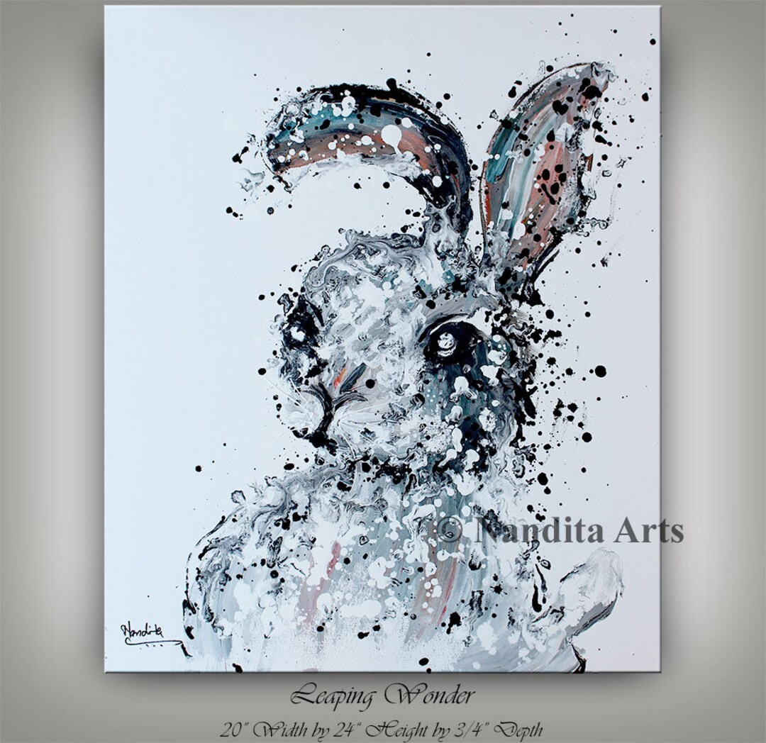 Abstract Bunny Painting Rabbit on Canvas, Rabbit Water Color, Bunny ...