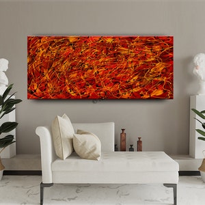 Red Jackson Pollock Style Abstract Painting 72" Original Large Painting ...