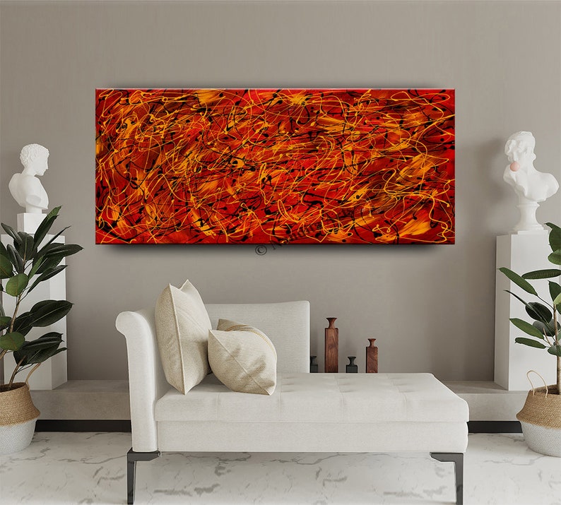 Red Jackson Pollock Style Abstract Painting: 72" Original Wall Art - Etsy