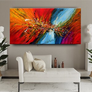 Large Jackson Pollock Style Abstract Painting: Red, Blue, Orange, 72 ...