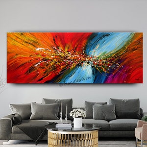 Large Jackson Pollock Style Abstract Painting: Red, Blue, Orange, 72 ...