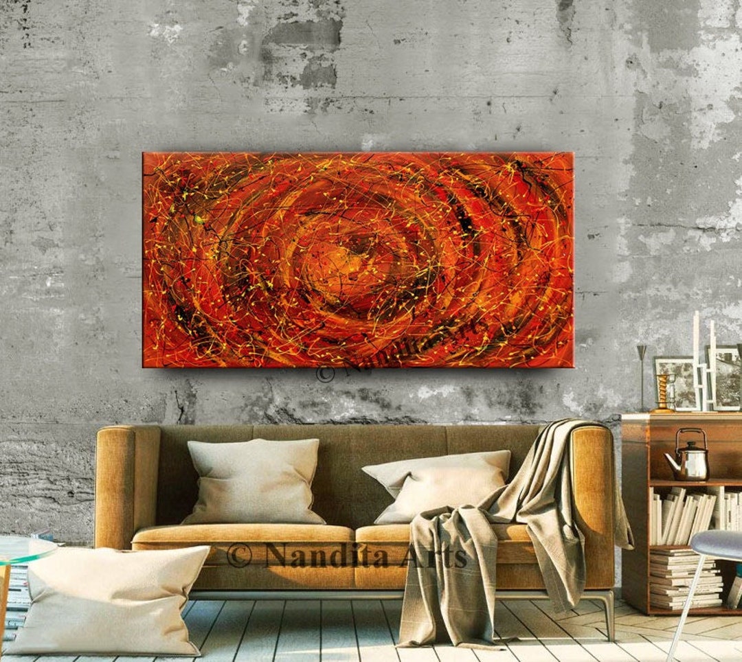 Abstract Jackson Pollock Red Acrylic Painting – Unique Contemporary ...