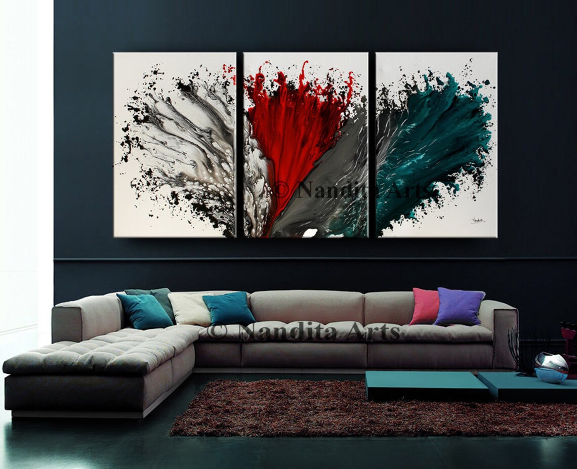 Original 3 Panel Wall Art Painting Modern Fluid Painting on | Etsy