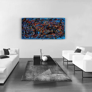 Oil Painting, Blue Jackson Pollock Style Painting 48" Original Painting ...