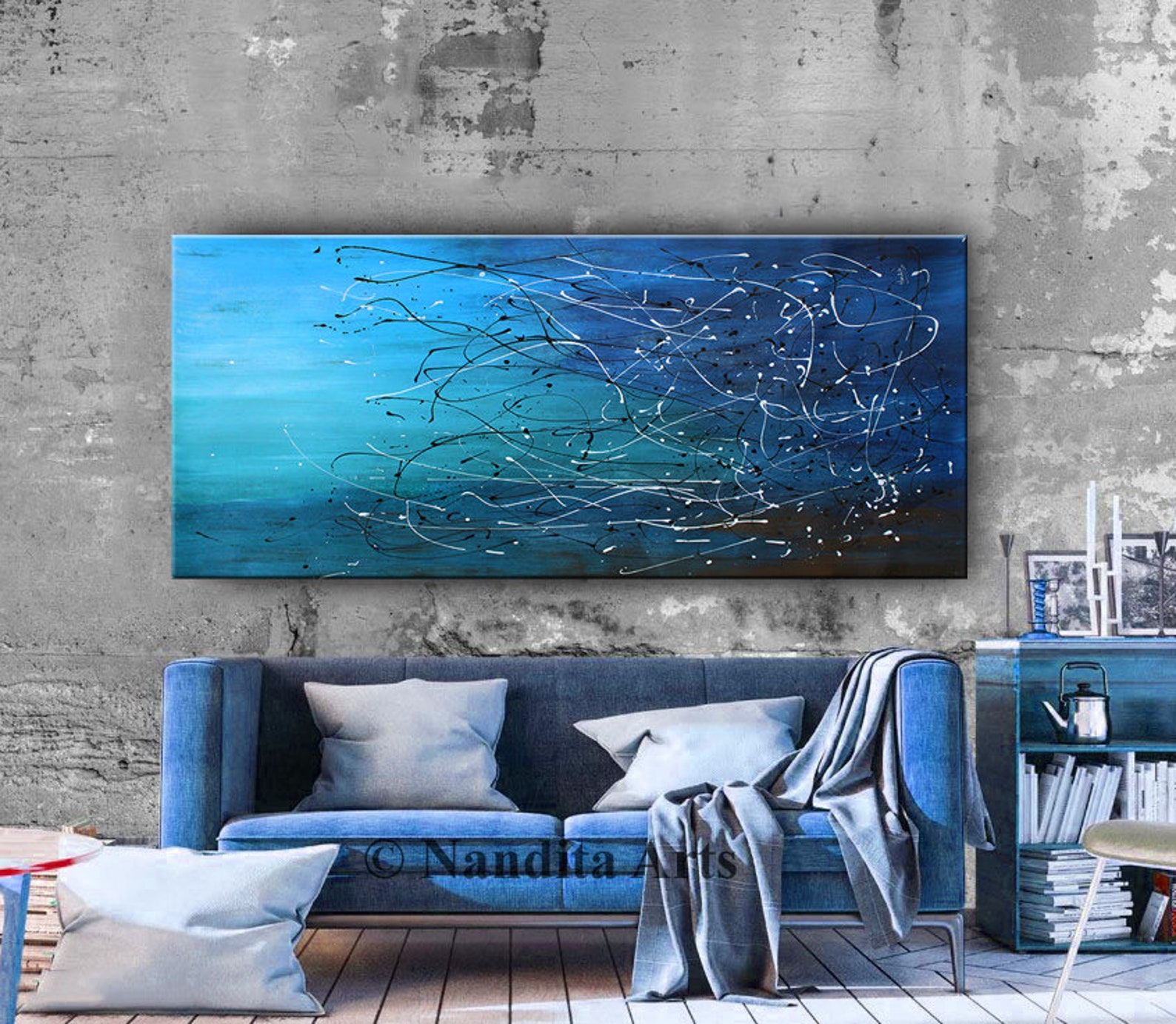 Jackson Pollock Art Blue Large Painting on Canvas Abstract - Etsy