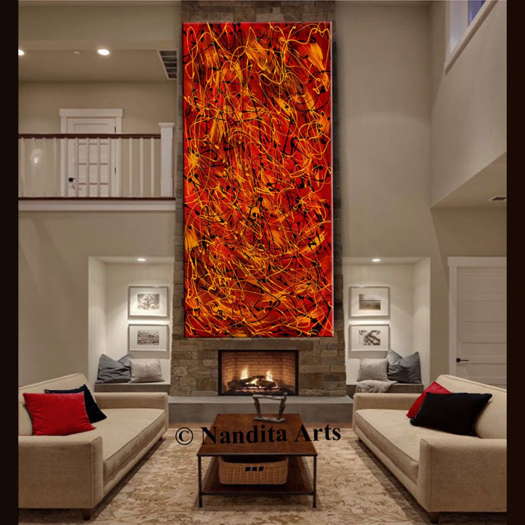 Red Jackson Pollock Style Abstract Painting 72 Original - Etsy