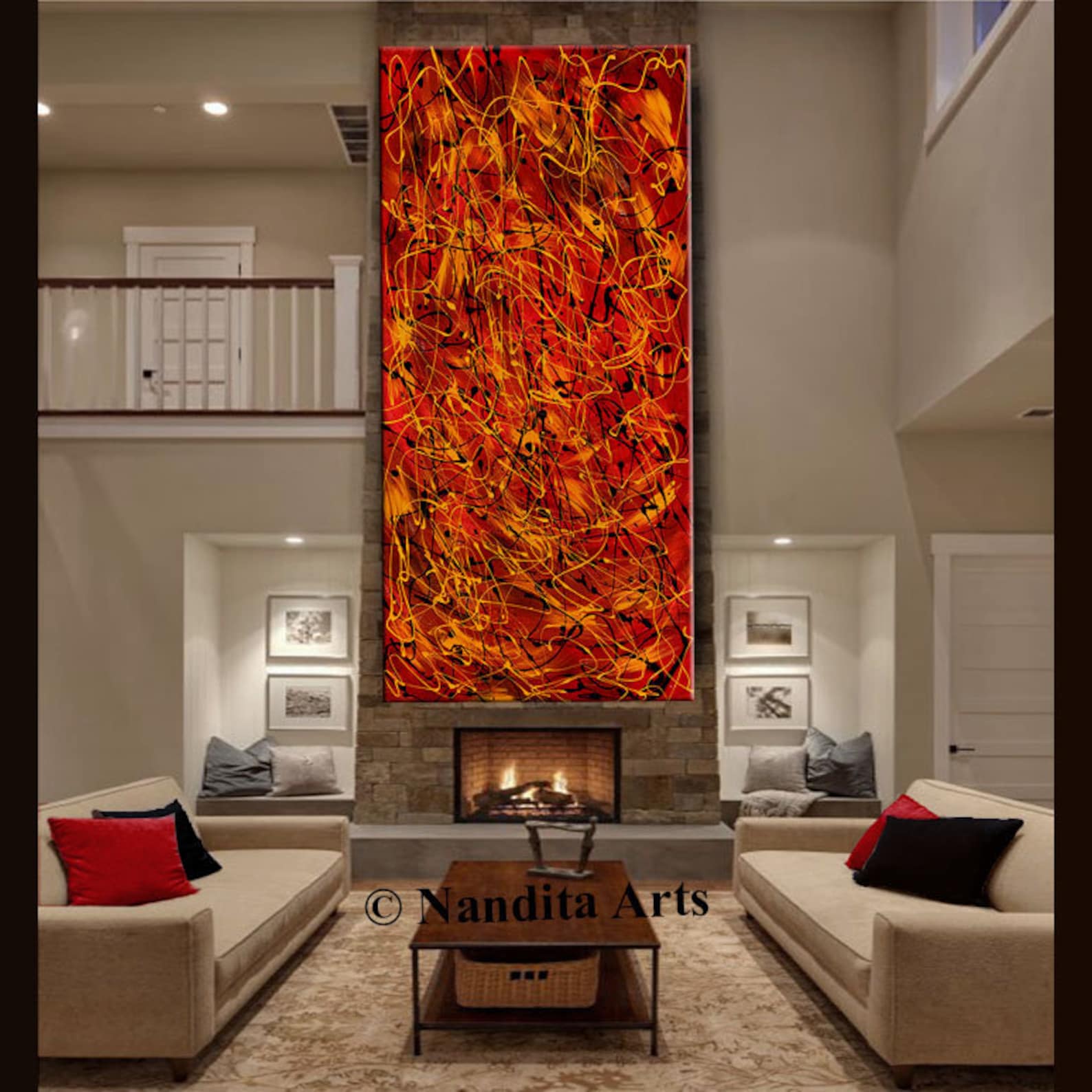 Red Jackson Pollock Style Abstract Painting 72 Original - Etsy