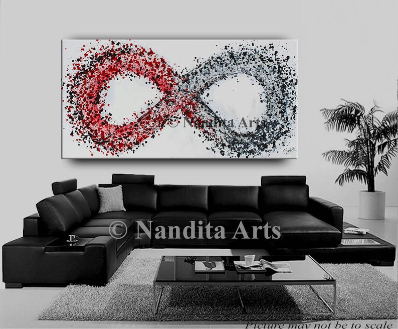Infinity Symbol Abstract Oil Painting: Red and Black, 48" Large Canvas ...