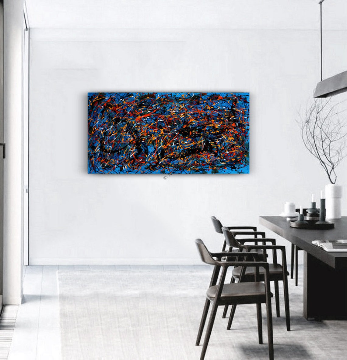 Oil Painting Blue Jackson Pollock Style Painting 48 - Etsy