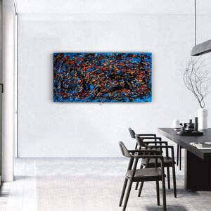 Oil Painting, Blue Jackson Pollock Style Painting 48" Original Painting ...