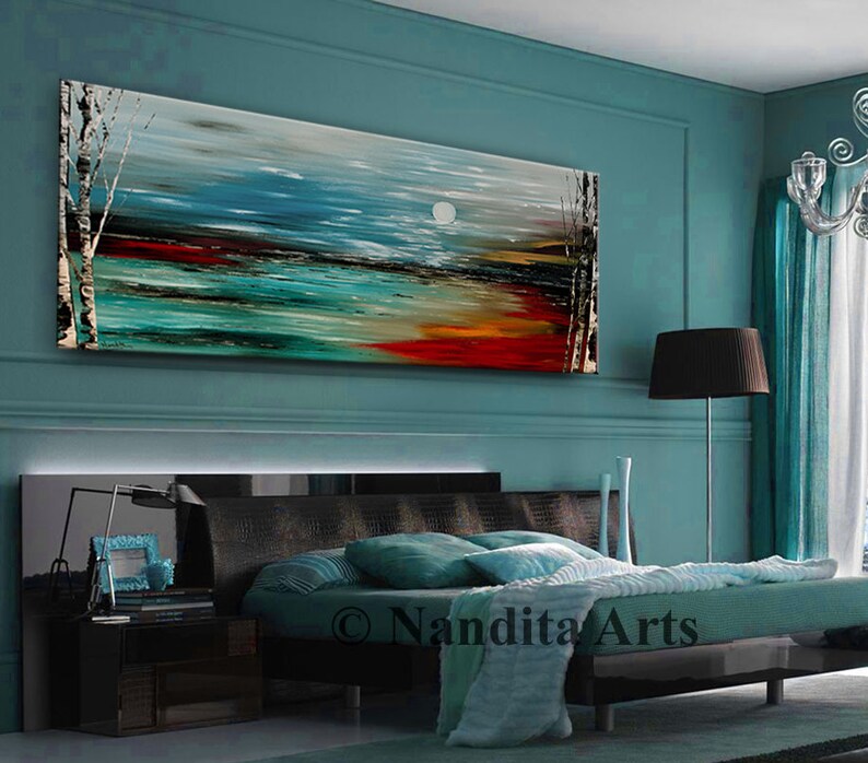 Large Abstract Landscape Painting: Colorful Sunset Acrylic Wall Art - Etsy