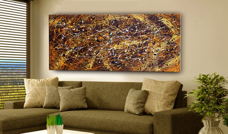 Gold Rustic Jackson Pollack Abstract Oil Painting - Etsy