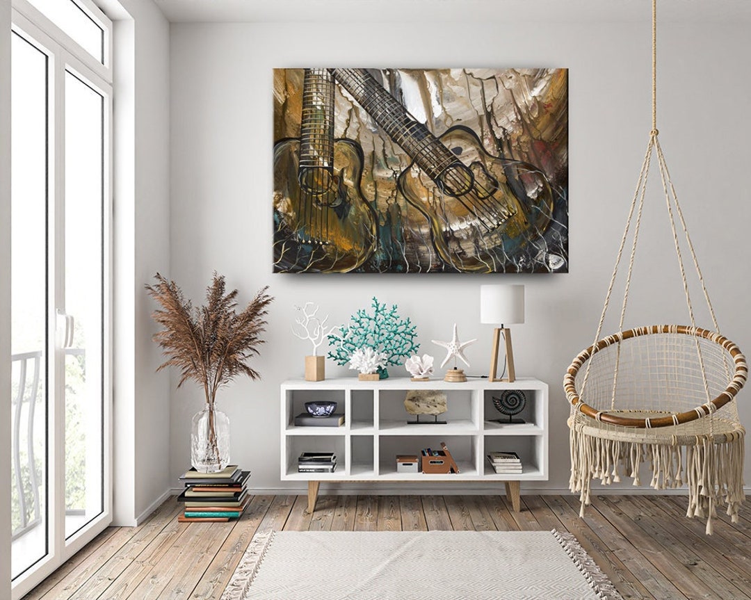 Earth Tone Guitar Painting on Canvas - Abstract Wall Art Modern Home ...