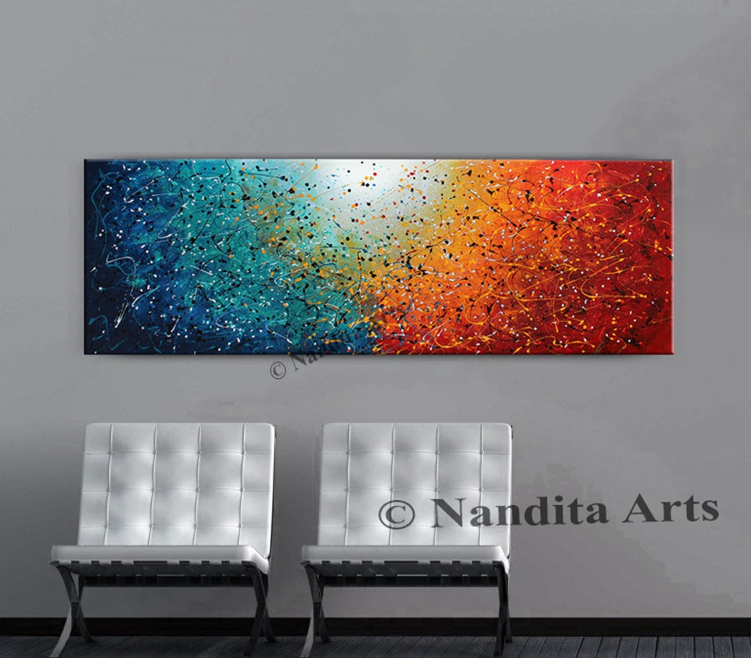 Jackson Pollock Style Abstract Painting: Red, Blue, Orange Wall Art by ...