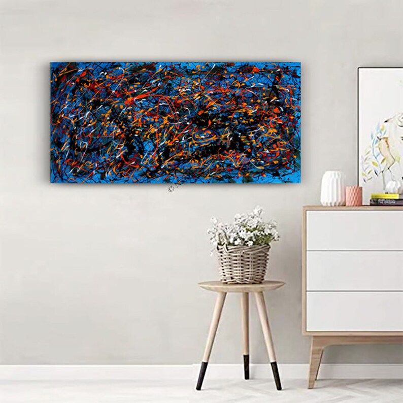 Oil Painting Blue Jackson Pollock Style Painting 48 - Etsy