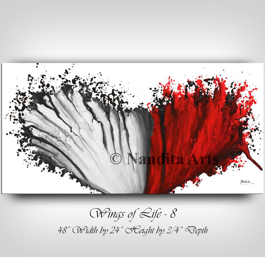 Red Heart Shape Abstract Painting – Large Original Splatter Wall Art on ...