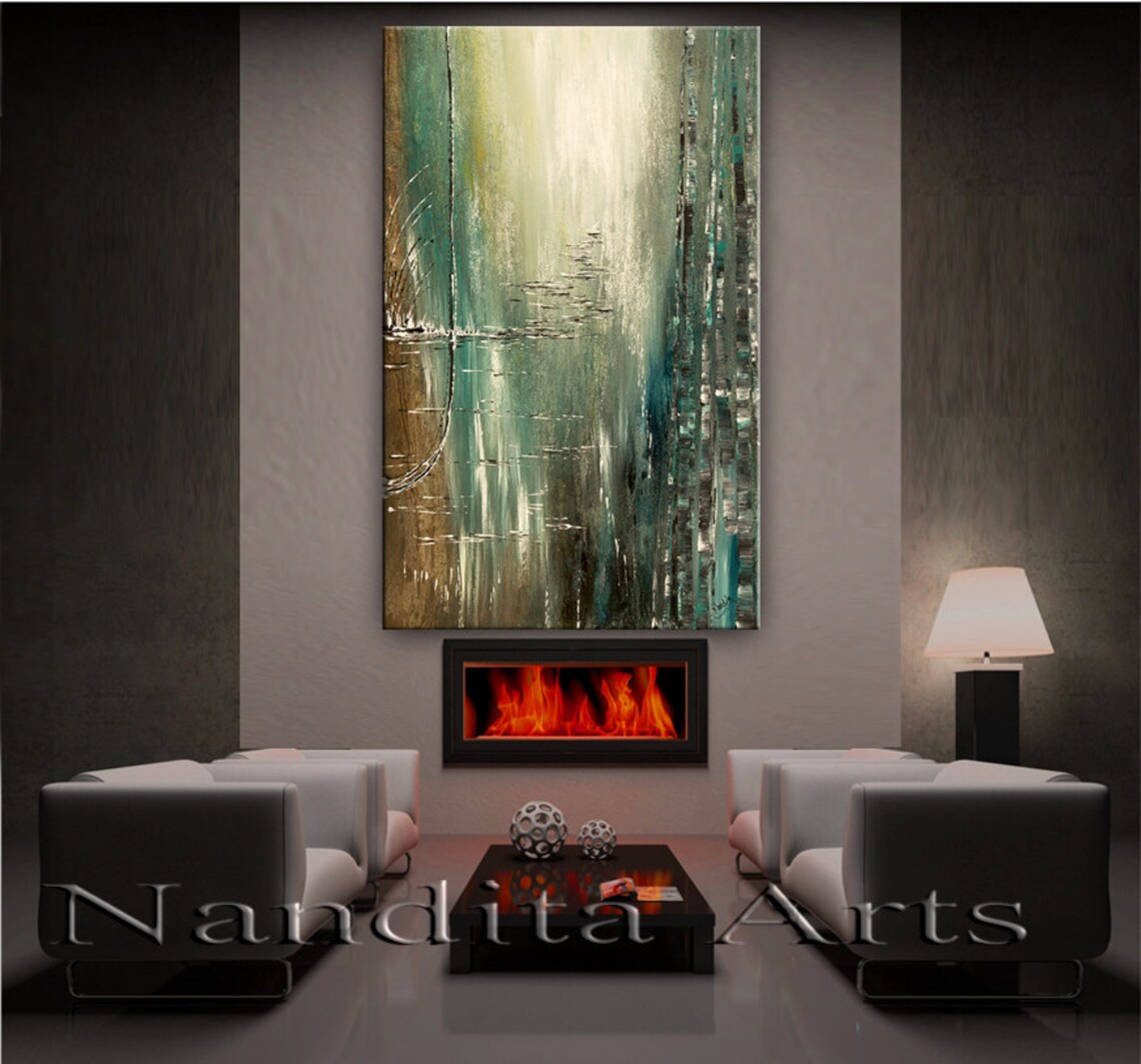 Turquoise Canvas Wall Art Turquoise Painting Landscape - Etsy