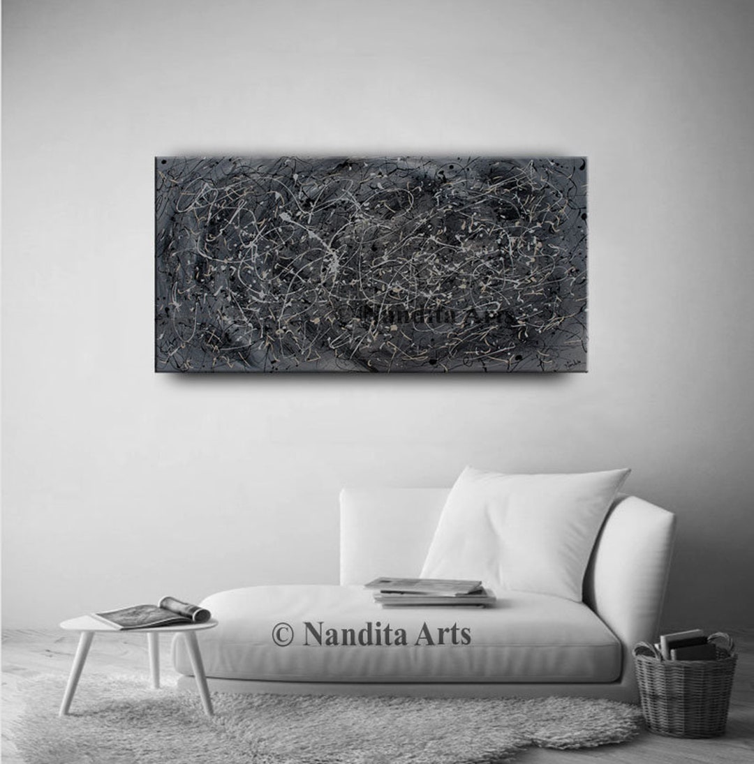 Black and White Abstract Drip Art - Jackson Pollock Style Painting ...