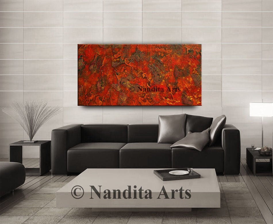 Red Texture Painting Abstract Large Painting Wall Art Large | Etsy