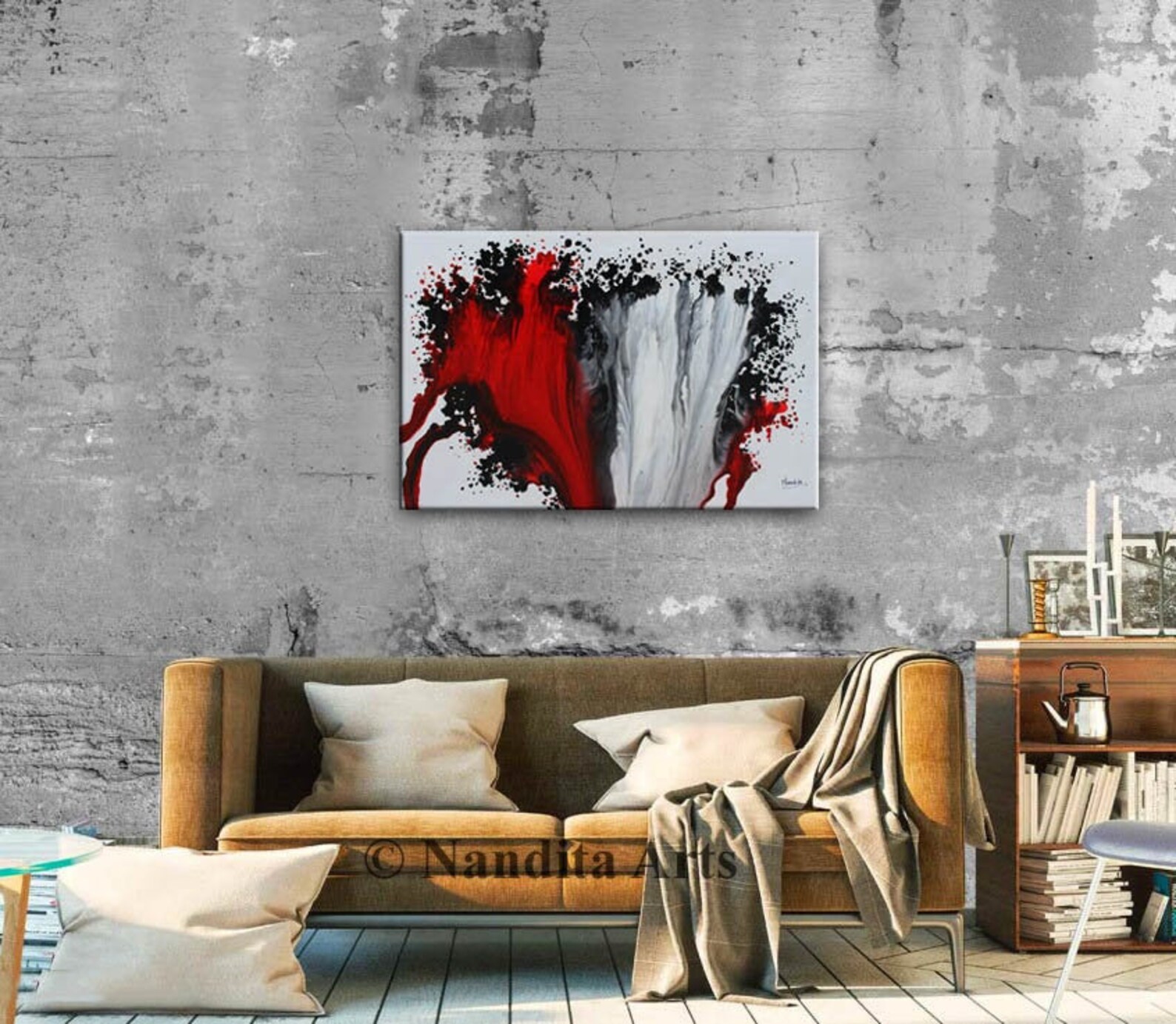 Black Red Acrylic Abstract Wall Art Large Modern Painting | Etsy