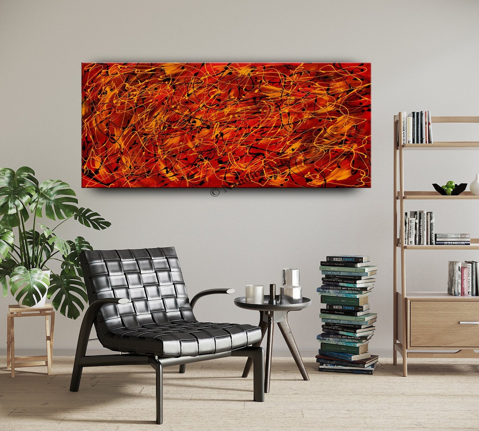 Red Jackson Pollock Style Abstract Painting: 72" Original Wall Art - Etsy