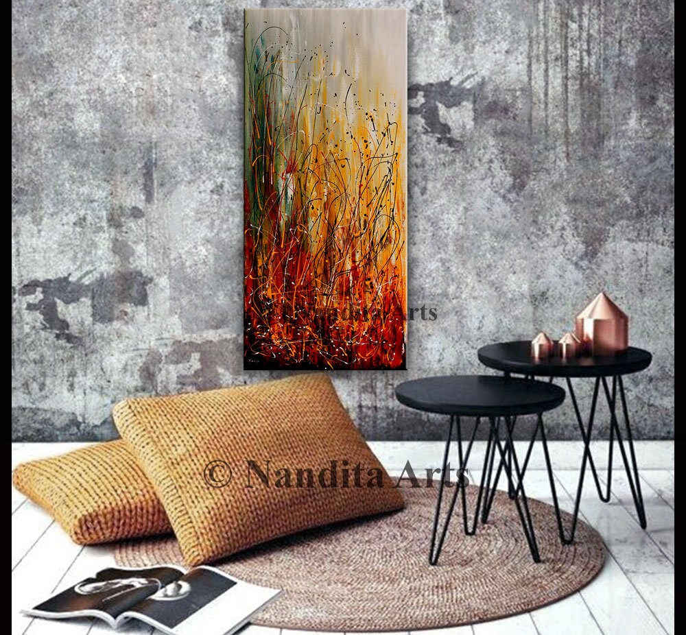 Jackson Pollock Style Abstract Painting: Red Orange Modern Wall Art - Etsy