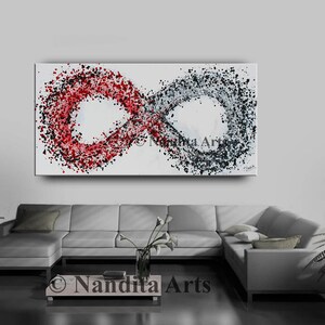 Infinity Symbol Abstract Oil Painting: Red and Black, 48" Large Canvas ...