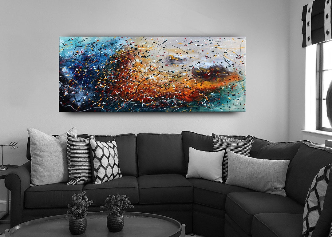 Large Jackson Pollock Style Abstract Painting: Modern Luxury Wall Art ...