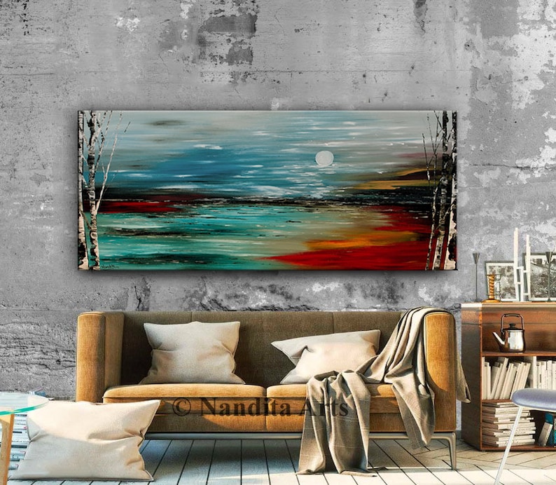 Large Abstract Landscape Painting: Colorful Sunset Acrylic Wall Art - Etsy