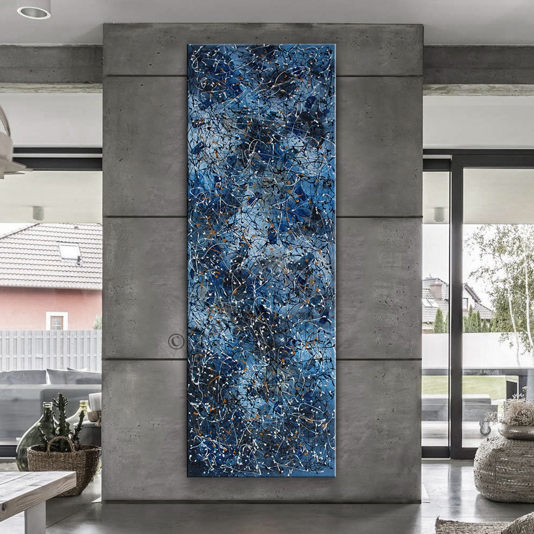 Blue Jackson Pollock Style Oil Painting on Canvas by Nandita Albright ...