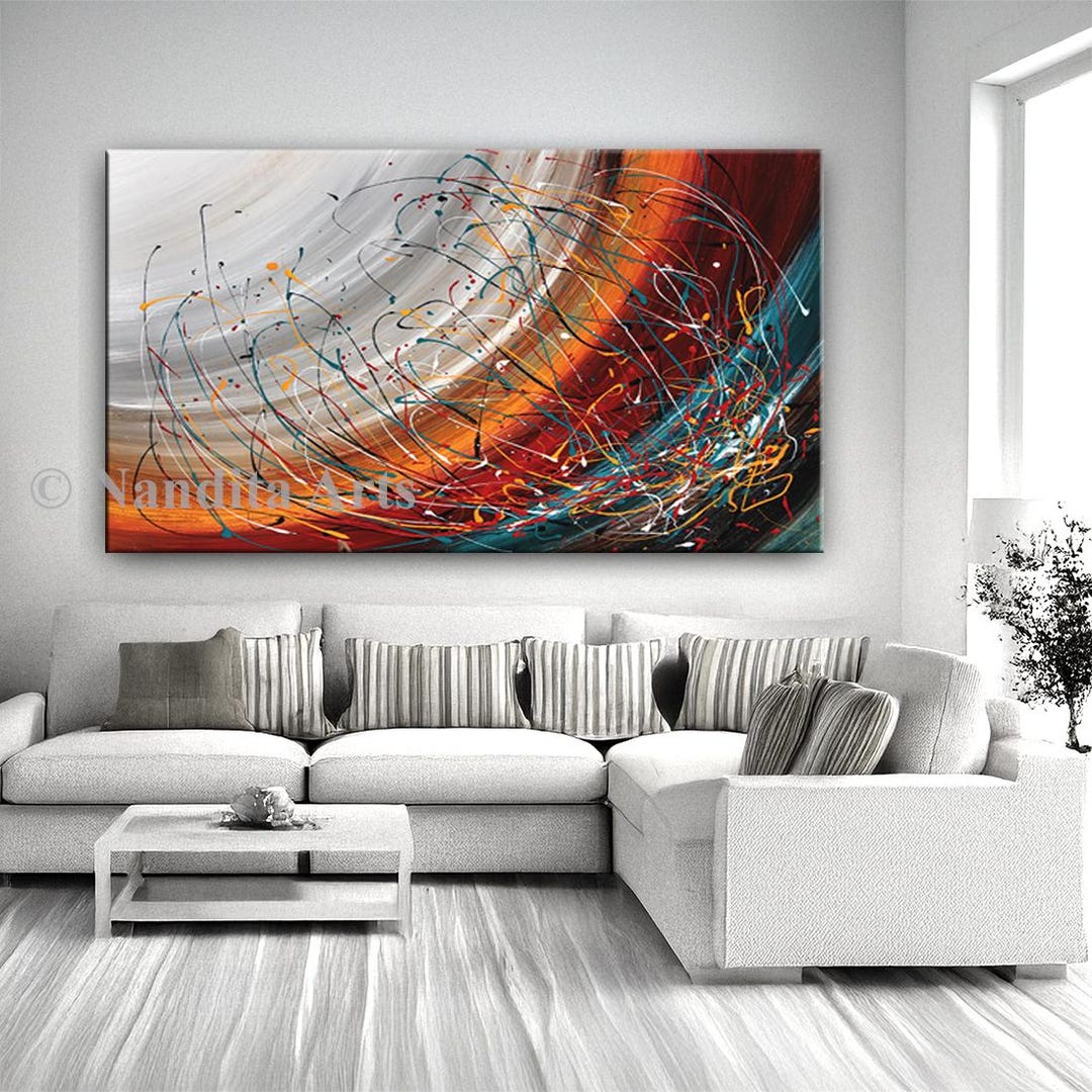 Jackson Pollock Style Abstract Drip Painting: Orange, Gray, and White ...