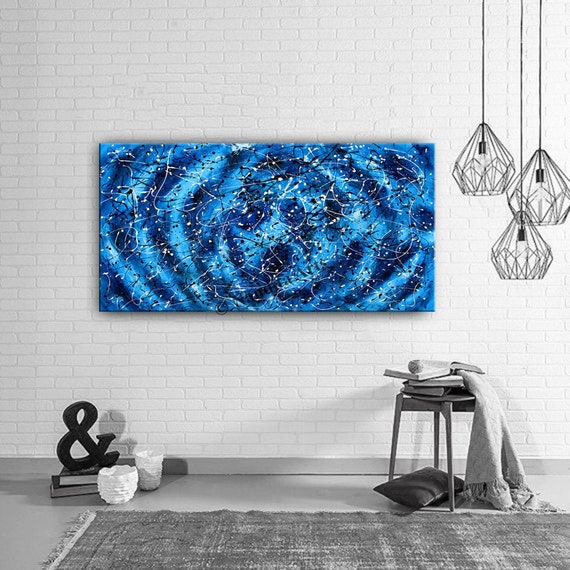 Blue jackson pollock art painting Modern canvas artwork | Etsy