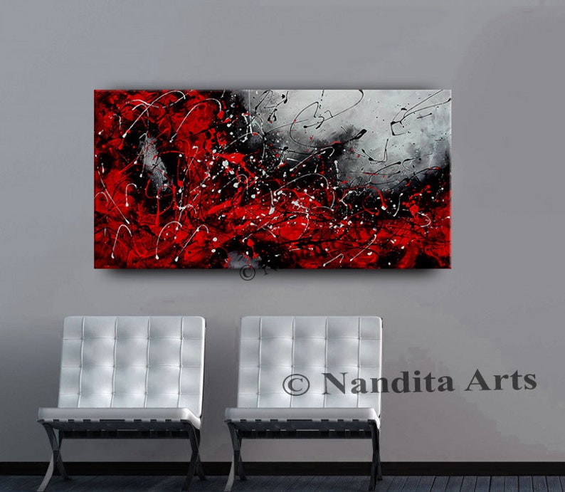 Abstract Artwork Red Jackson Pollock Art Acrylic Painting - Etsy